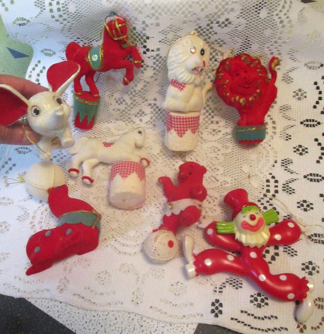 8, Circus Ornaments, Vintage Ornaments, Christmas Ornaments, Flocked ...