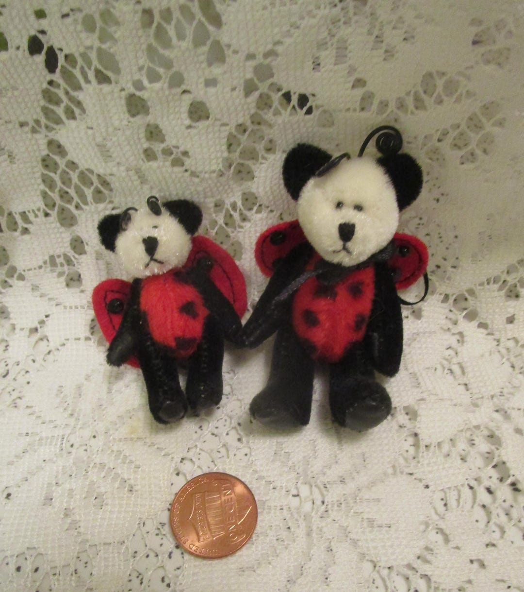 2, Miniature Bears, Ladybug Bears, Teddy Bears, Bear Brooch, Vintage ...