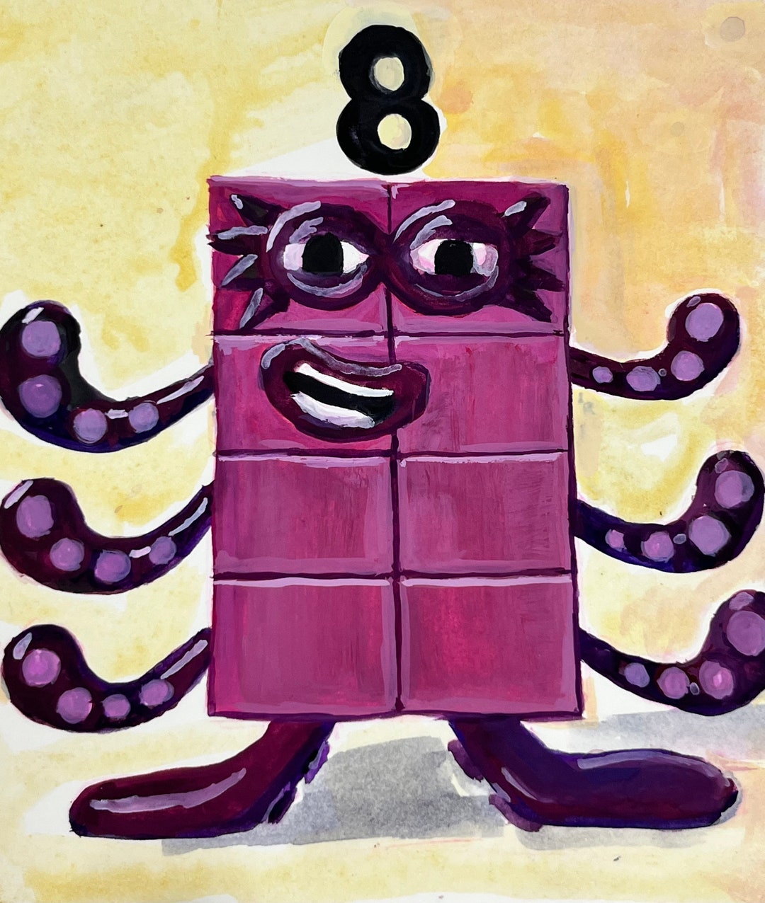 Octoblock Numberblock 8 Small Original Gouache Painting - Etsy
