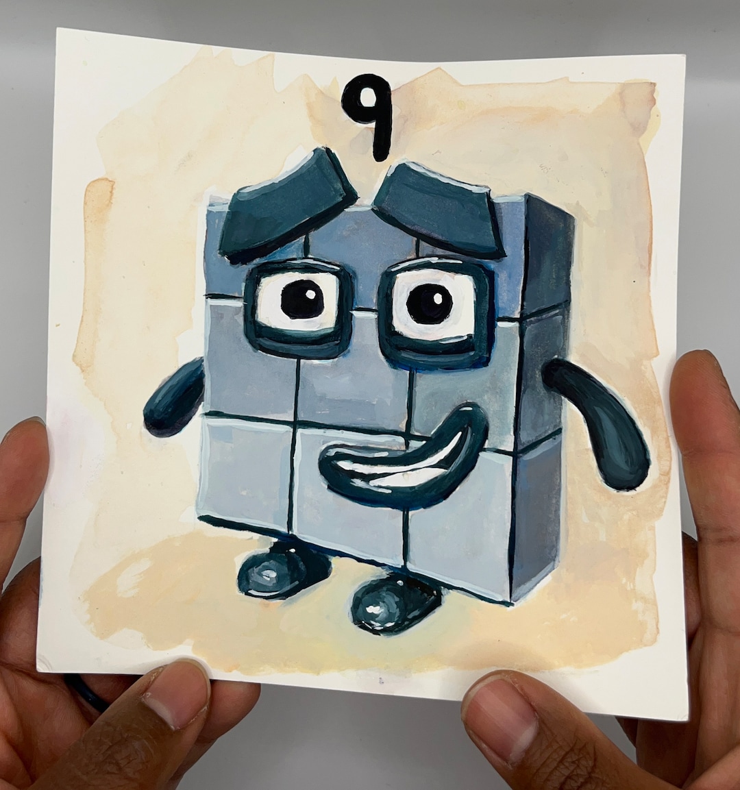 Numberblock 9 Small Original Gouache Painting - Etsy