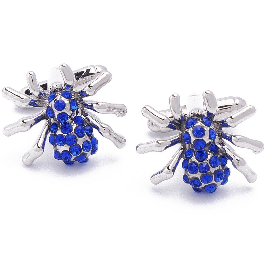 Cufflinks Spider Insect Blue Stones and Silver - Etsy