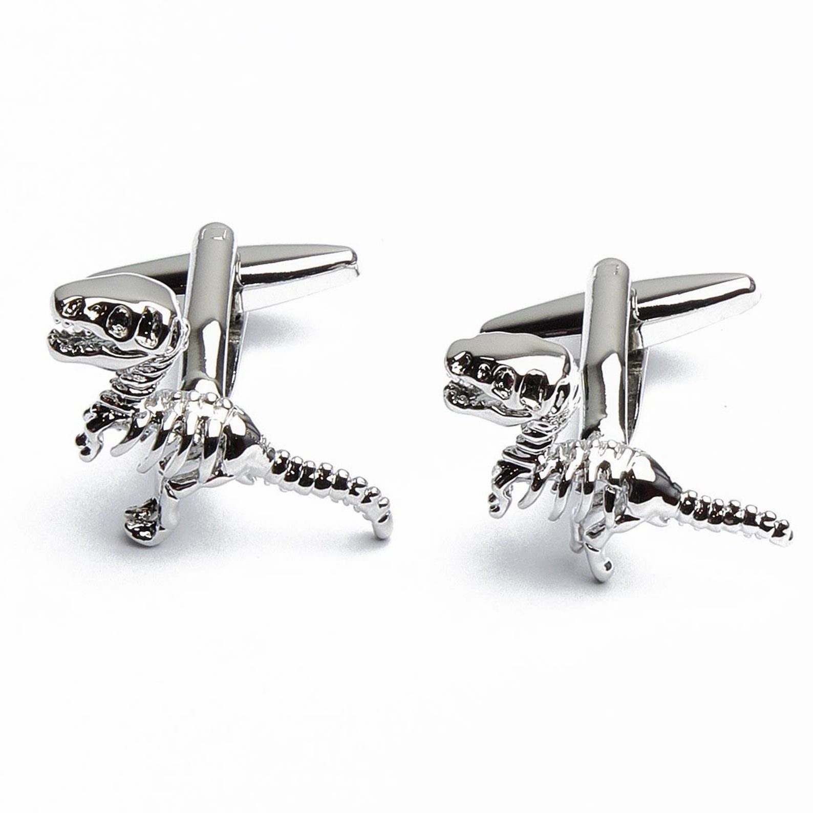 Cufflinks T-rex Dinosaur Silver - Etsy