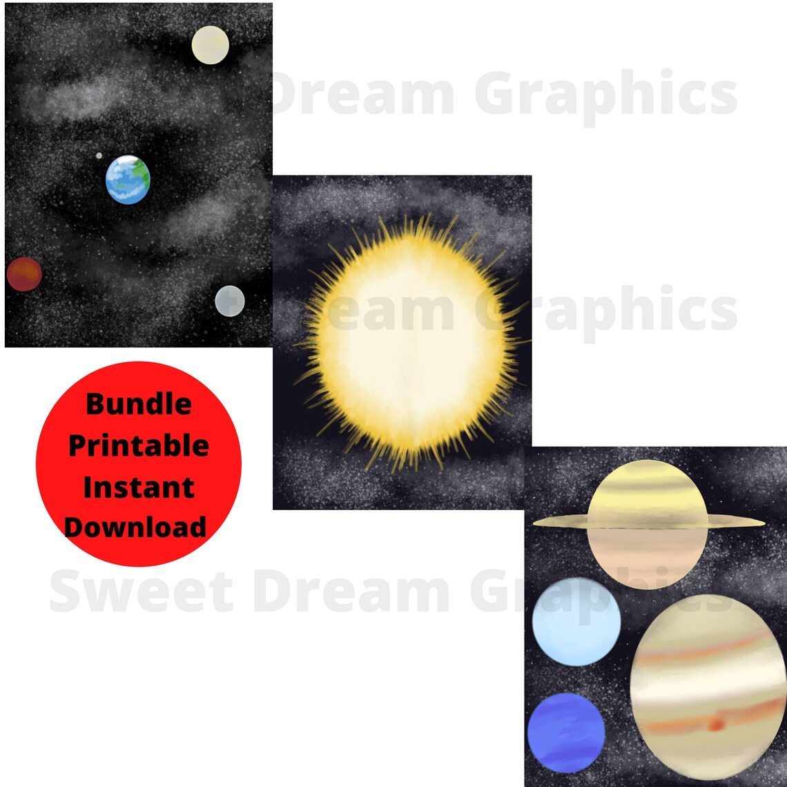 Solar System Space Planets and Sun Wall Art Printable Bundle - Etsy
