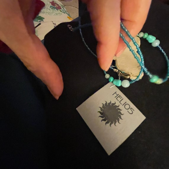 Beaded Parrot-wing, Green agate, and Turquoise pendan… - Gem