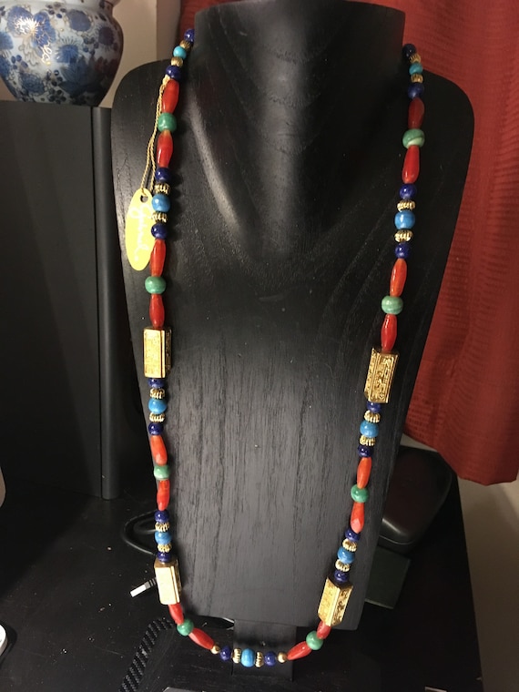 Necklace & Earrings Mexican Opal, Glass NWT 80s - Gem