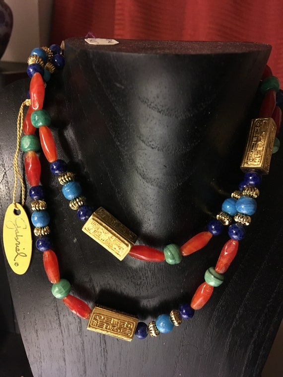 Necklace & Earrings Mexican Opal, Glass NWT 80s - Gem