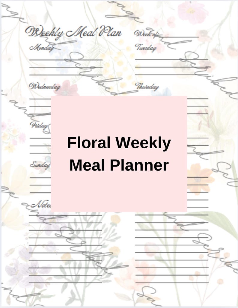 Floral Weekly Meal Planner Printable Meal Planner - Etsy