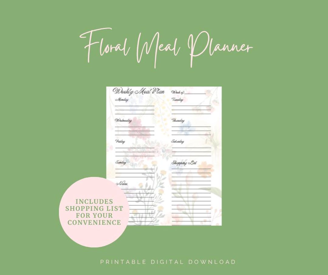 Floral Weekly Meal Planner- Printable Meal Planner - Etsy