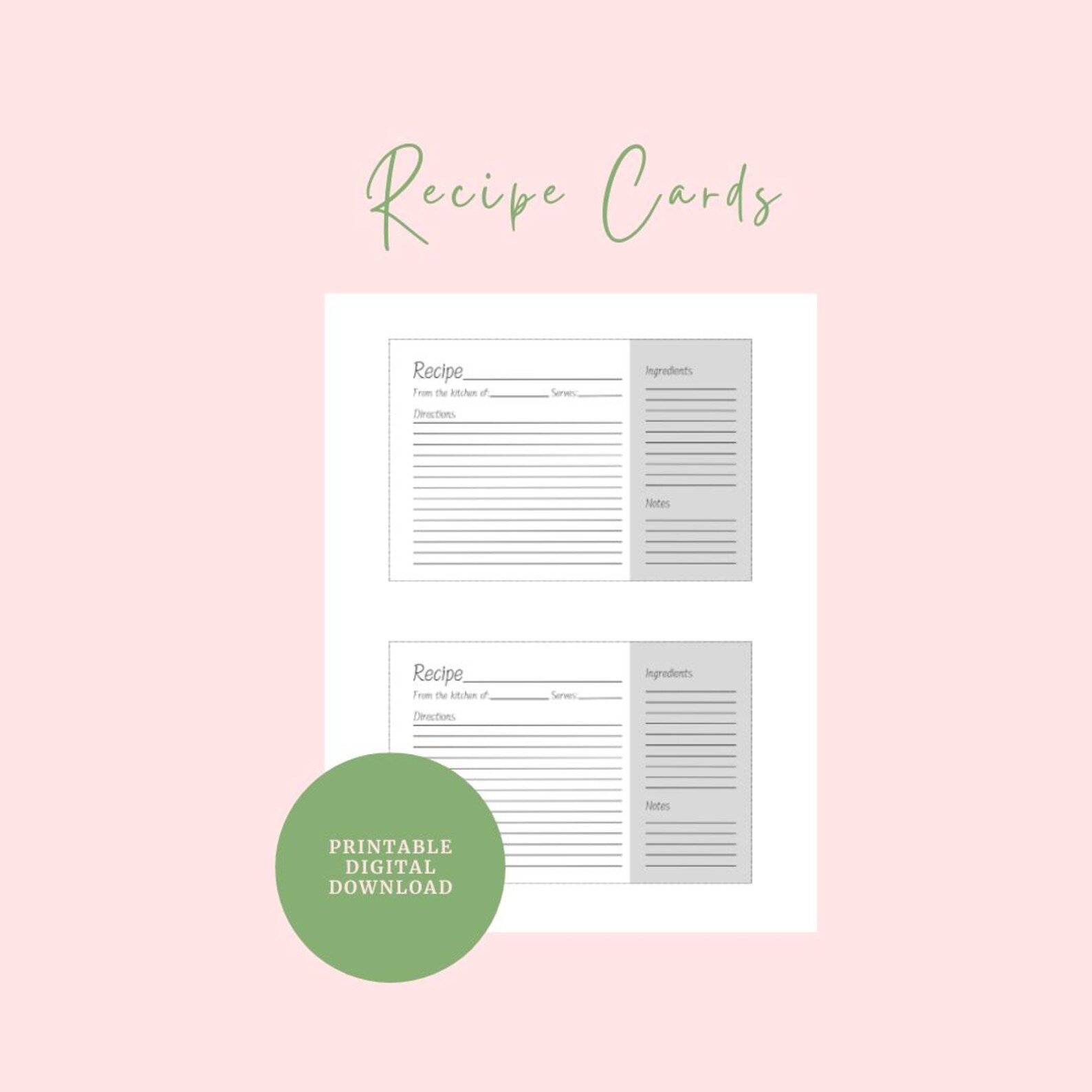 Simple Recipe Cards- Printable Recipe Cards - Etsy