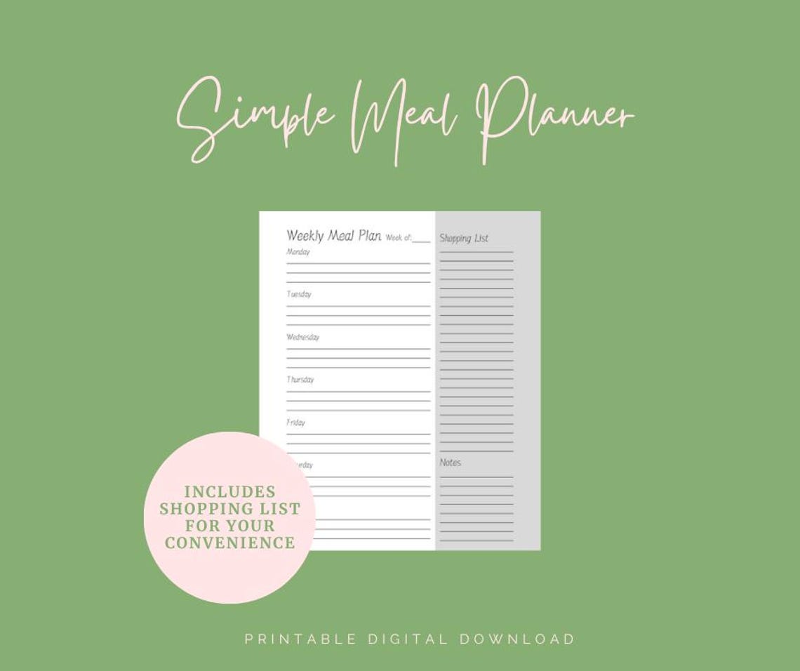 Simple Weekly Meal Planner- Printable Meal Planner - Etsy