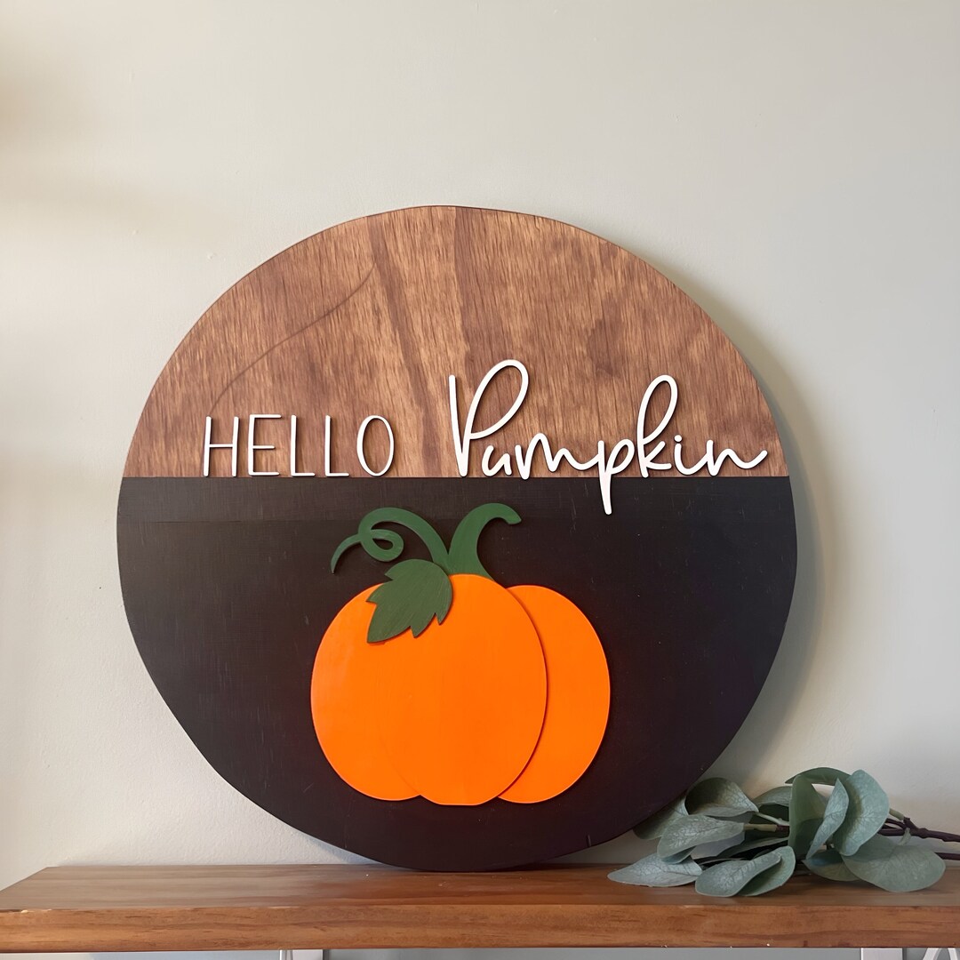 Hello Pumpkin Wood Door Hanger. Front Door Sign. Layered Wood Sign ...