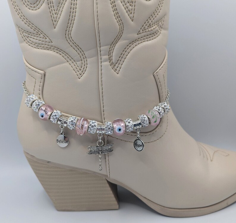 Boot Bracelet Dragonfly With Pink Glass Beads - Etsy