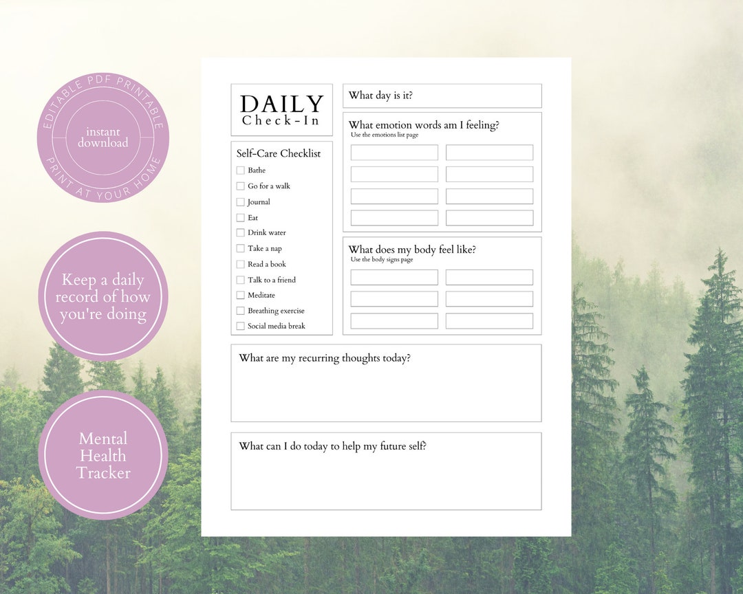 Mental Health Tracker | Daily Health Log | Mental Checklist ...