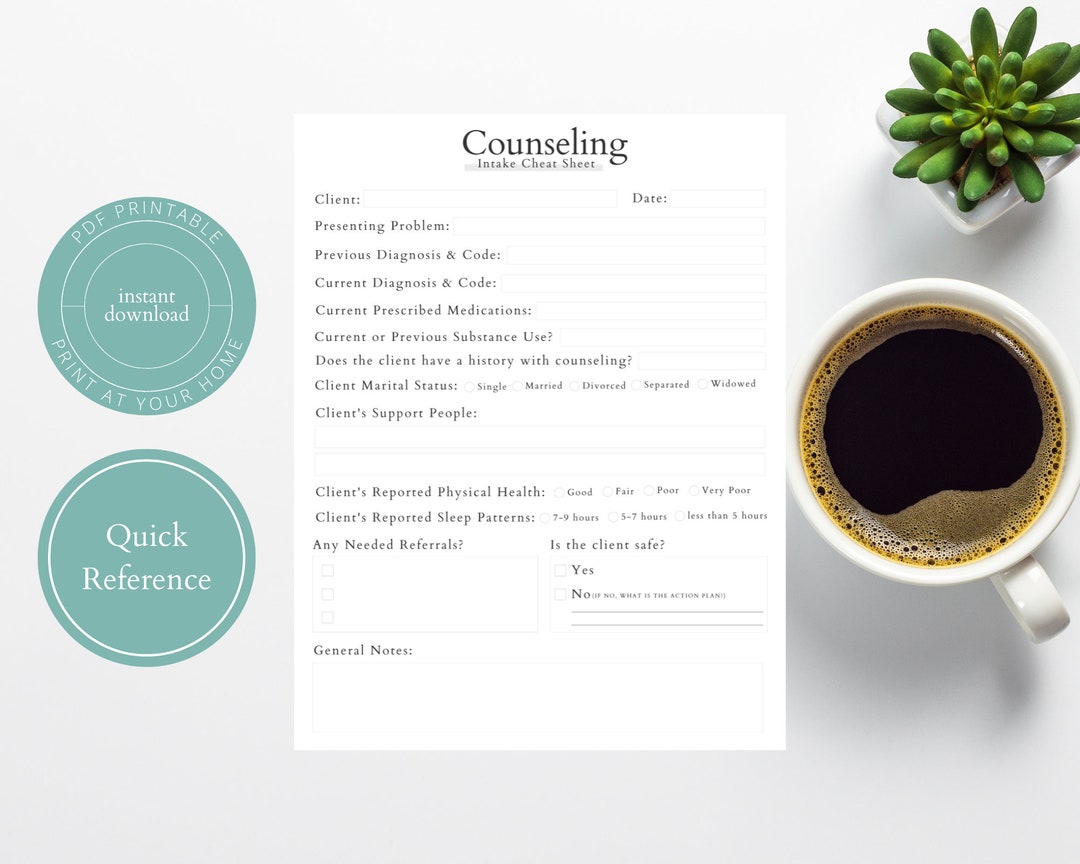 Intake Note | Progress Note | Counseling Cheat Sheet | Client Note ...