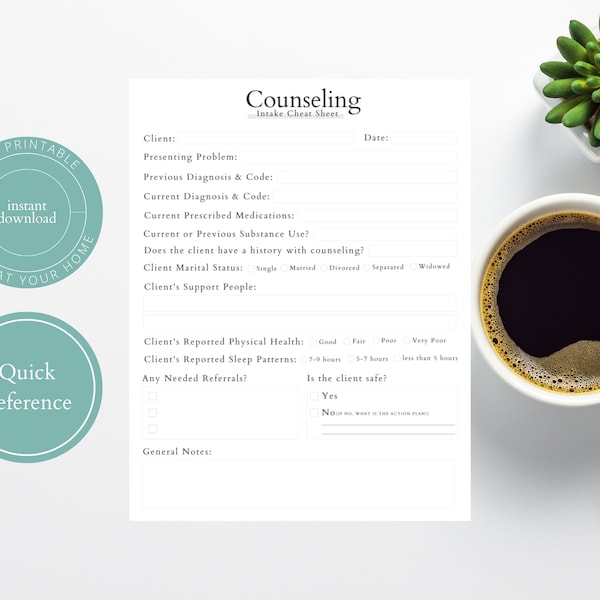 Therapy Cheat Sheet Intake - Etsy
