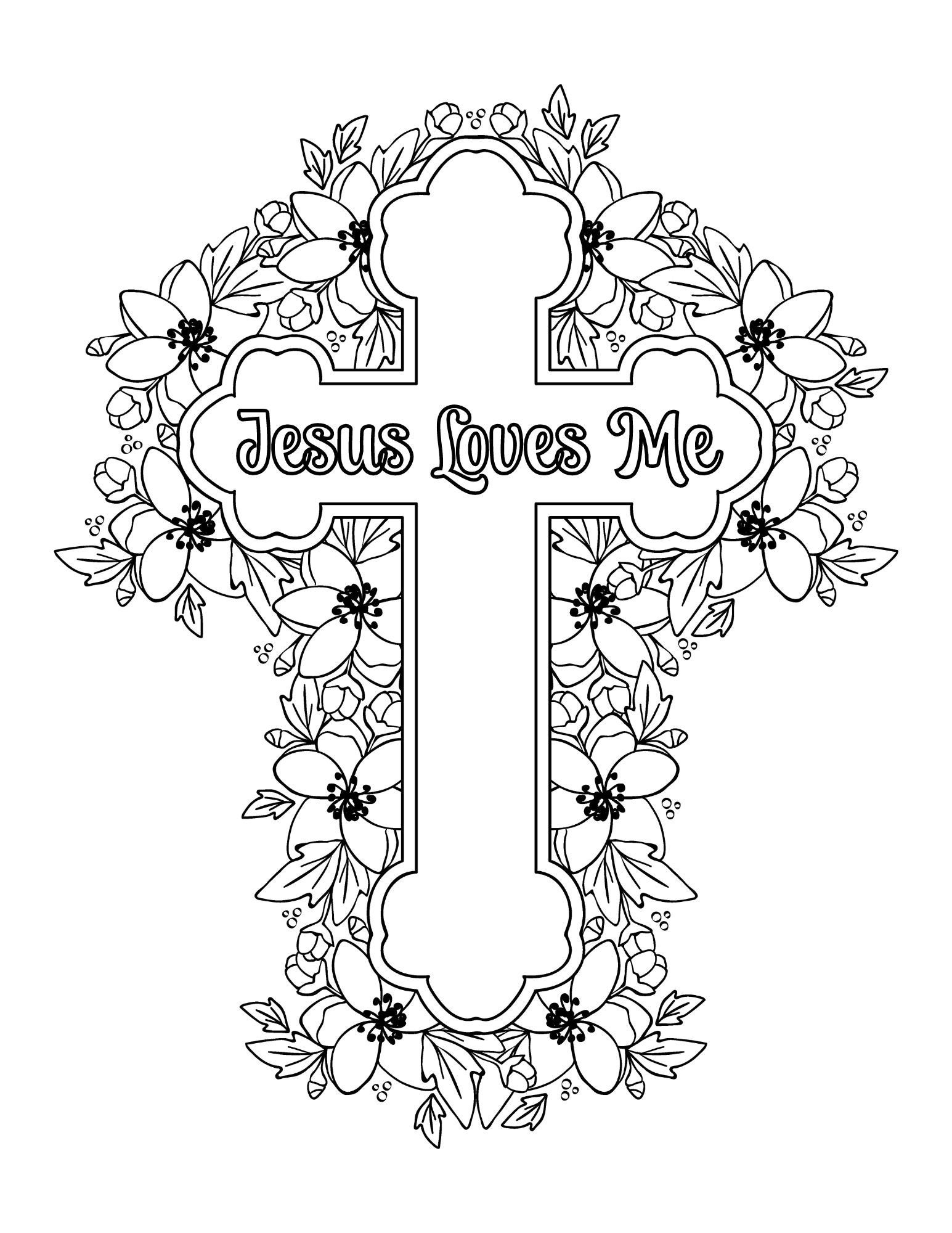 Jesus Loves Me Cross Coloring Page