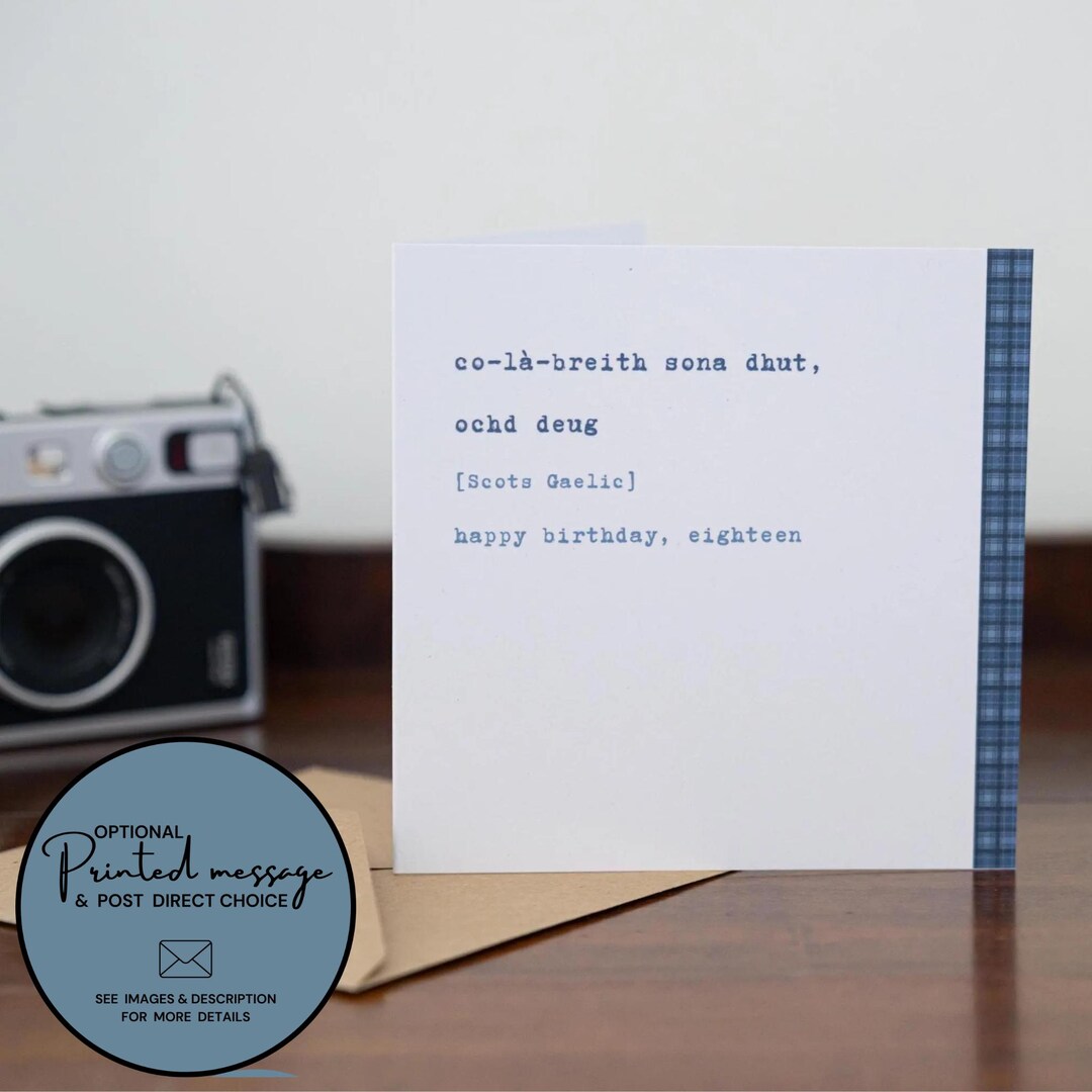 SCOTTISH GAELIC 18th Birthday Card • Co-là-breith Sona Dhut, Ochd Deug ...