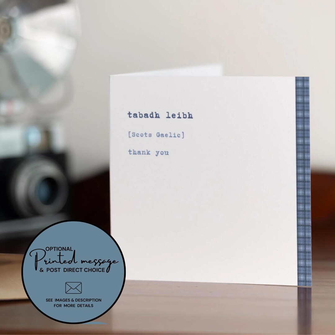 SCOTTISH GAELIC Thank You Card • Tabadh Leibh • Blank With Envelope ...