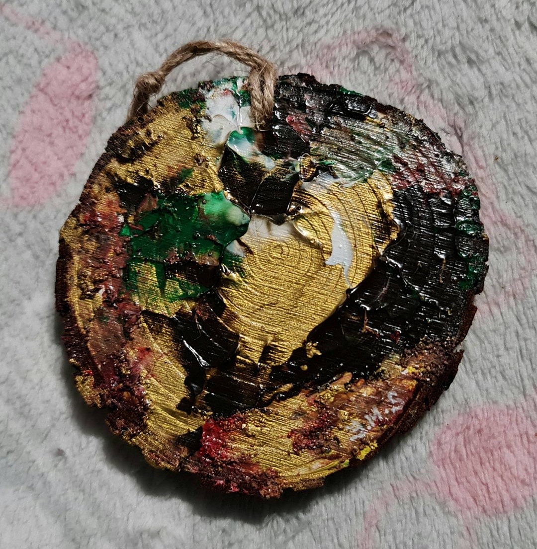 Opus No. 26 - One off 8-9cm Textured Wood Slice Abstract Painting - the ...