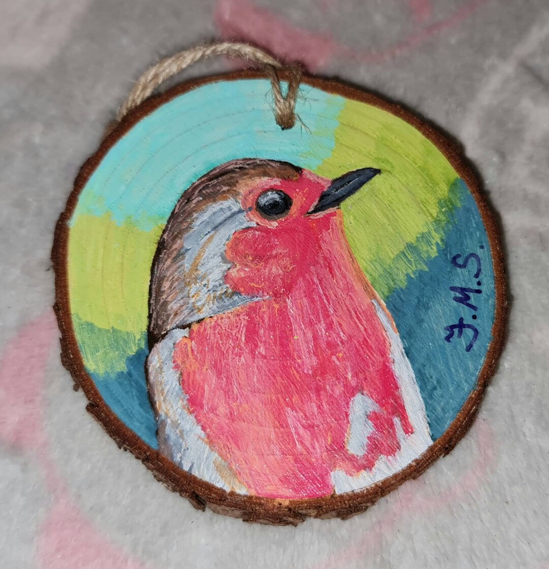 Rockin' Robin - 8-9cm Wood Slice Robin Painting - the Animal Inside ...