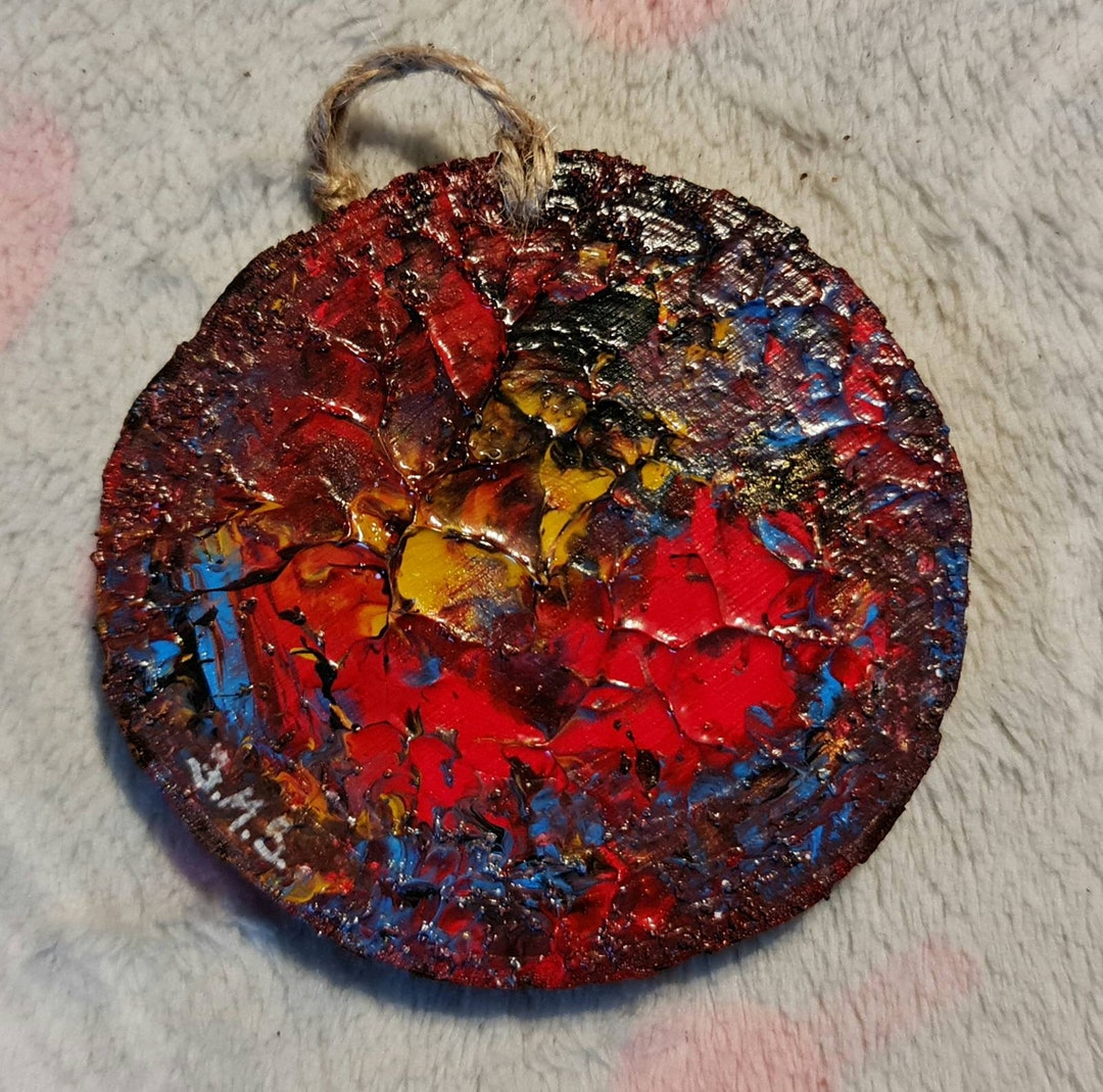 Opus No. 23 - One off 8-9cm Textured Wood Slice Abstract Painting - the ...