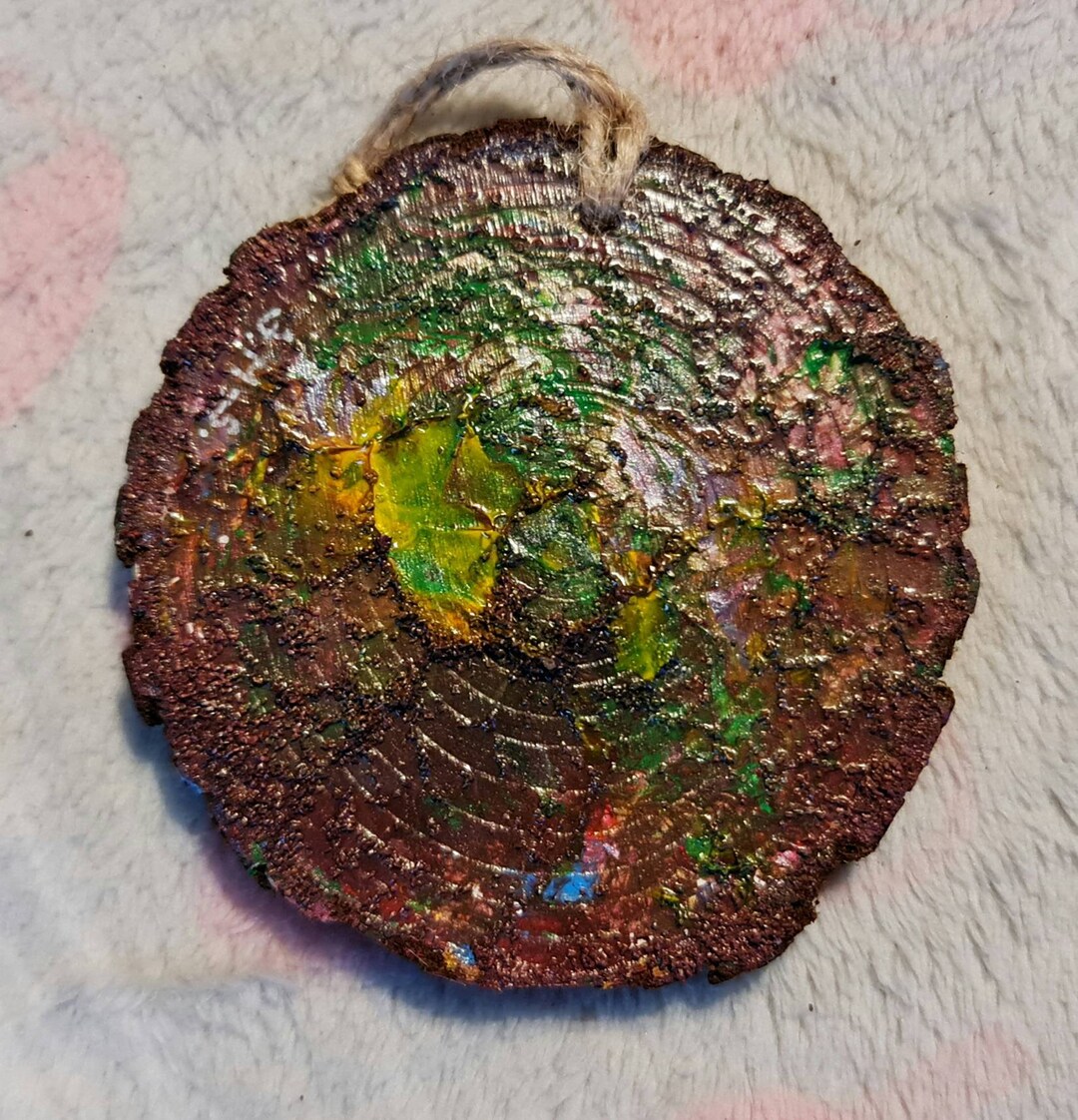 Opus No. 24 - One off 8-9cm Textured Wood Slice Abstract Painting - the ...