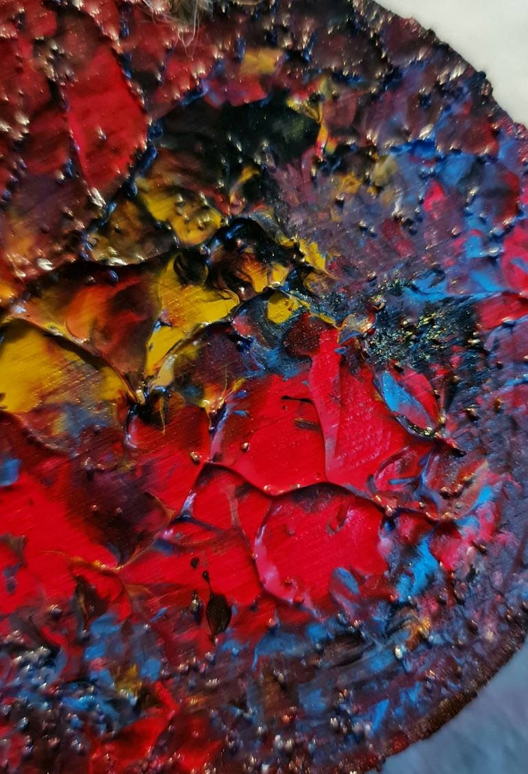 Opus No. 23 One off 8-9cm Textured Wood Slice Abstract Painting the ...