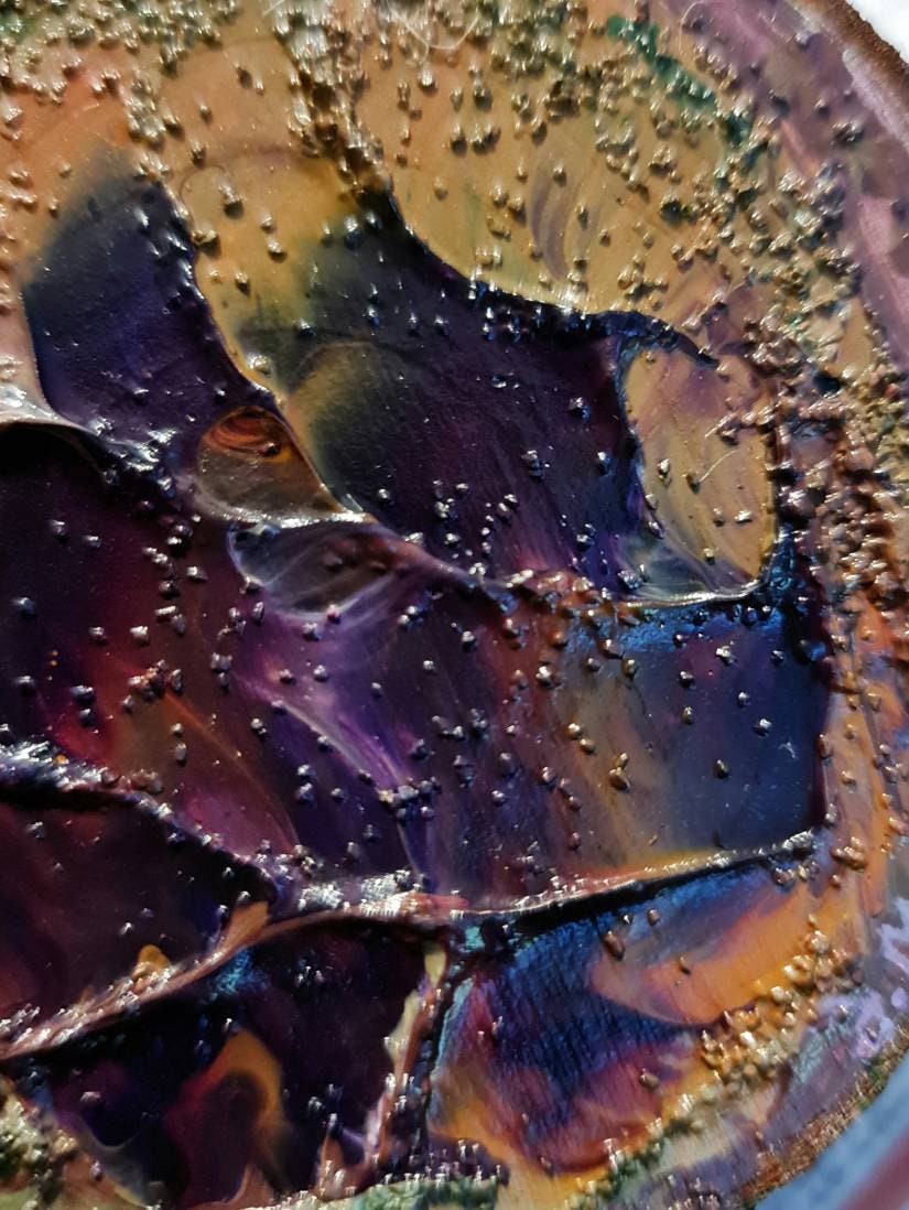 Opus No. 5 - One off 8-9cm Textured Wood Slice Abstract Painting - the ...