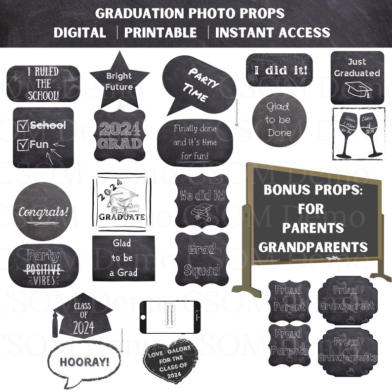 Graduation Photo Booth Props Class of 2024 Grad Party Decor for End of ...