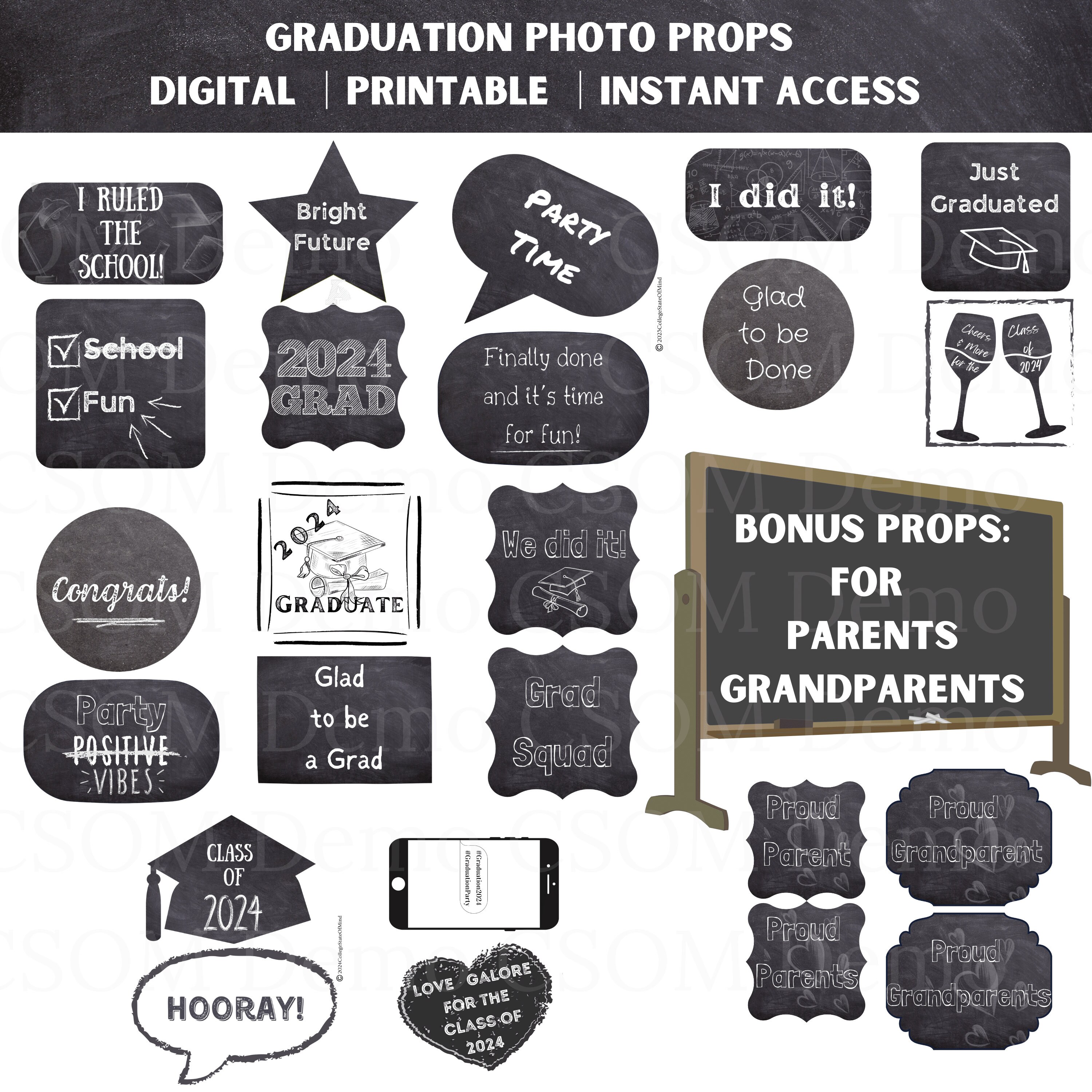 Graduation Photo Booth Props Class of 2024 Grad Party Decor for End of ...