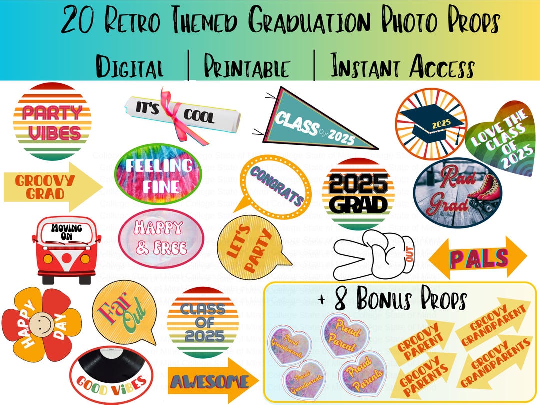 2025 Graduation Photobooth Props - Retro Party Decor, Senior, Preschool ...