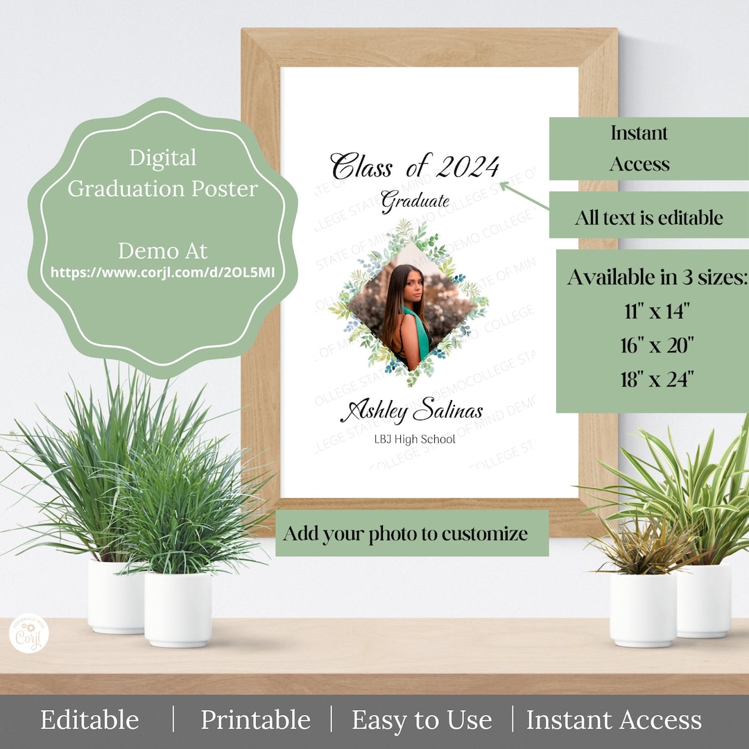 Editable Graduation Photo Poster Printable Template - Party Background ...