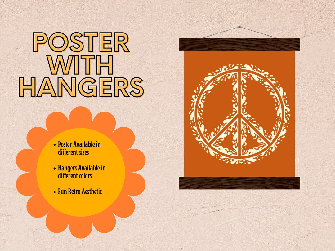 Retro Wall Art Peace Poster With Hangers, Dorm Decor for Girls, Dorm ...