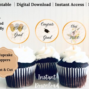 Printable Boho Graduation Cupcake Toppers for Party Decor Instant ...