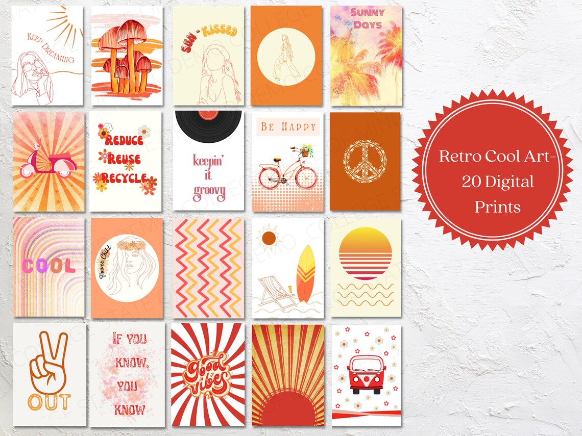 Retro Cool Wall Art Collage Kit Dorm Decor for College Girls - Etsy