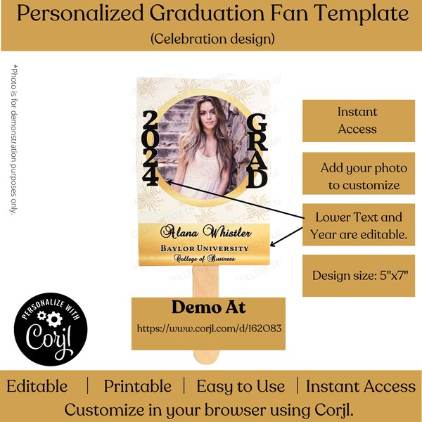 Personalized Photo Graduation Fan Editable Digital Template Custom ...
