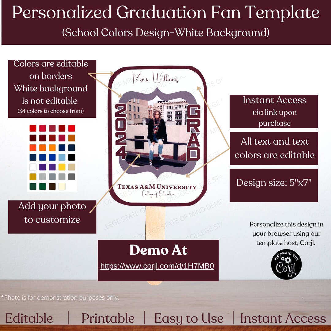 Personalized Photo Graduation Fan Editable Digital Template Custom ...