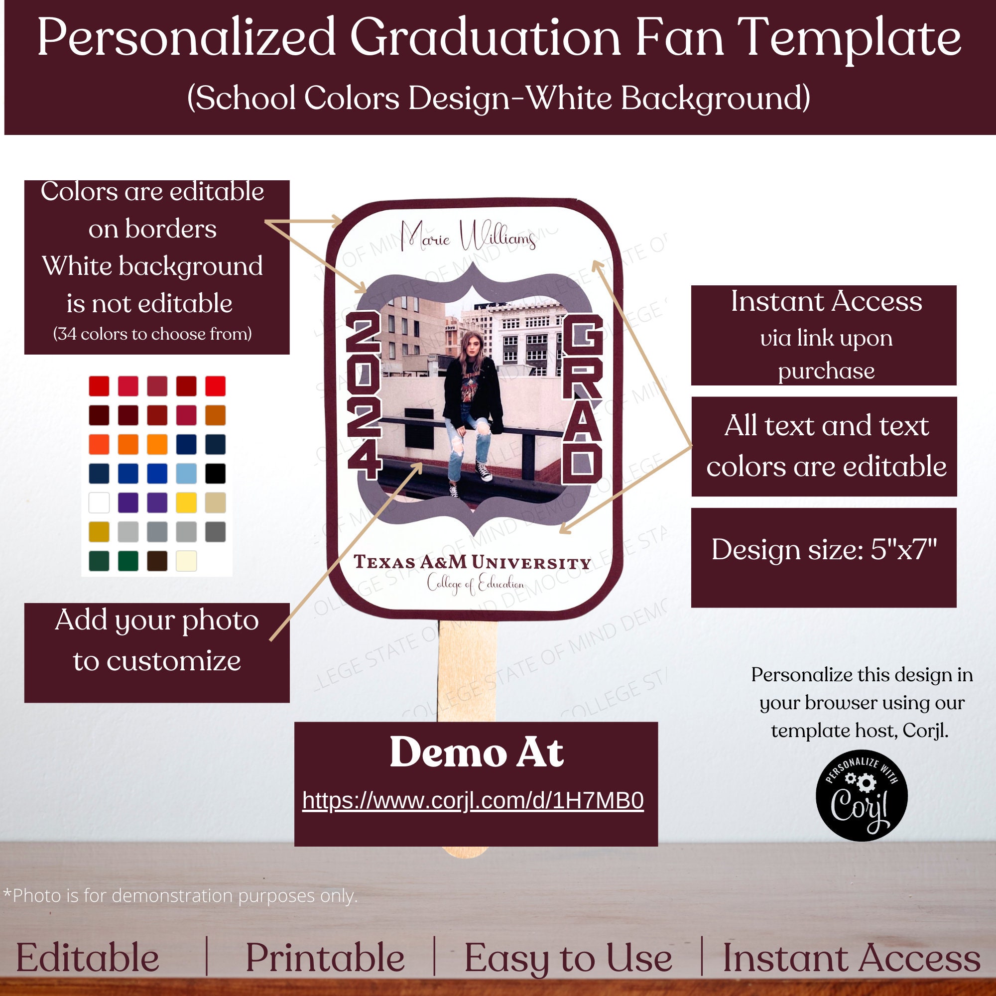 Personalized Photo Graduation Fan Editable Digital Template Custom ...