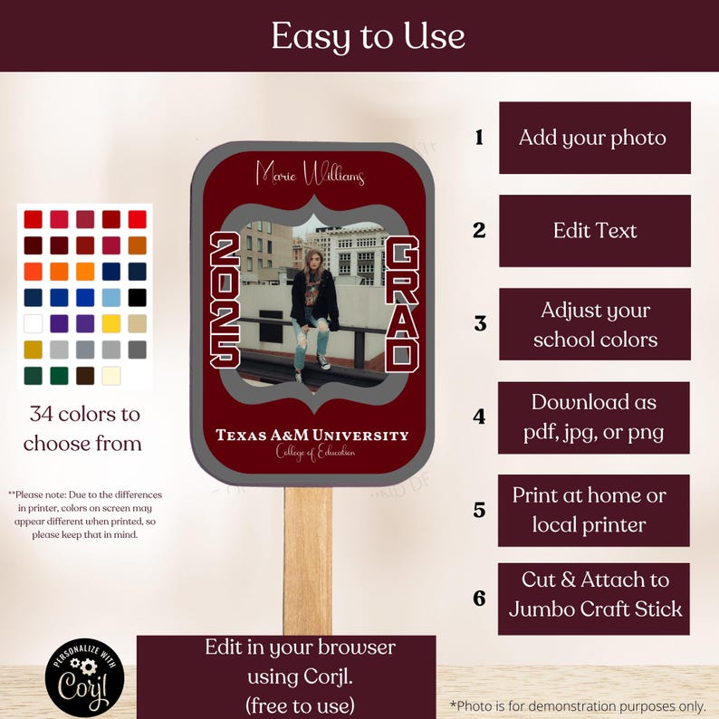 Digital Graduation Fan Template | Edit Photo, School Colors, Name | DIY ...
