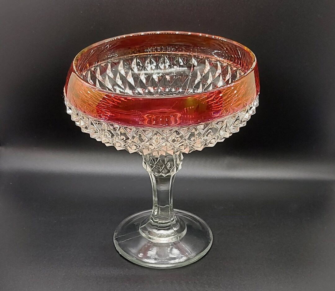 Vintage Indiana Glass Diamond Point Ruby Rim Compote Bowl - Etsy