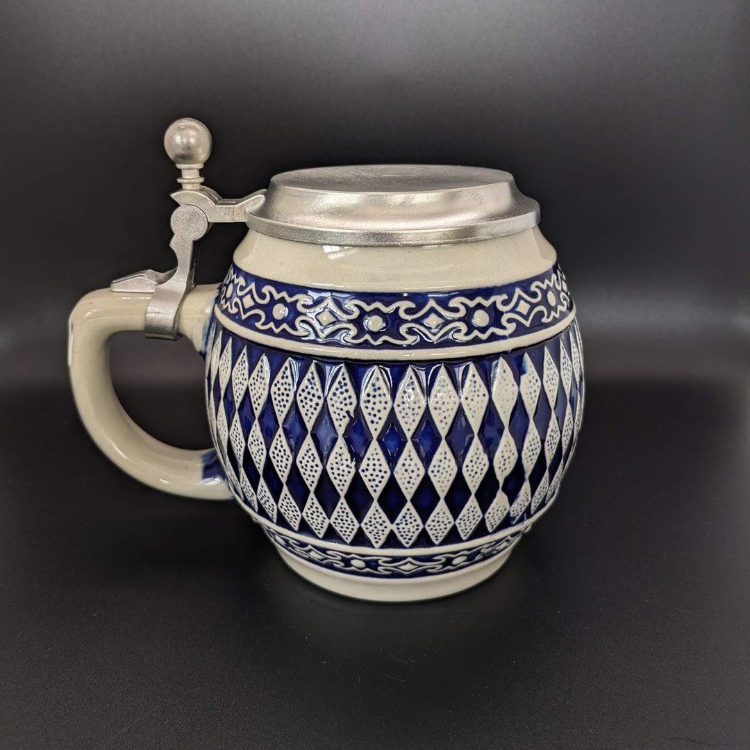 Vintage GERZ German Cobalt Blue Marked Beer Stein Mug Pewter Lid ...