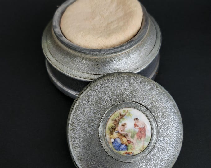 Vintage Metal Powder Box Music Box Trinket Dish Antique Jewelry Box ...