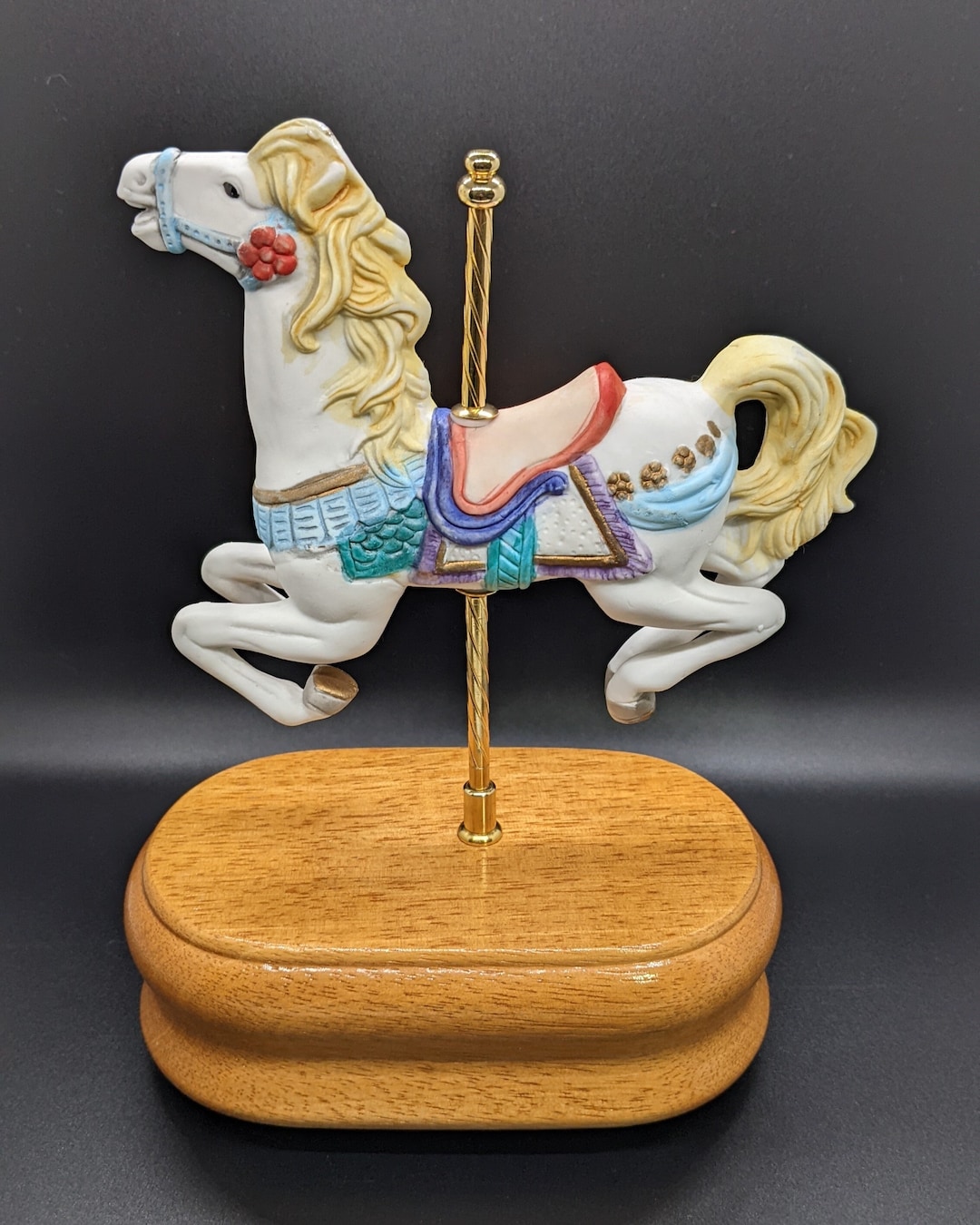 Vintage Porcelain Horse Carousel With Wood Base - Etsy