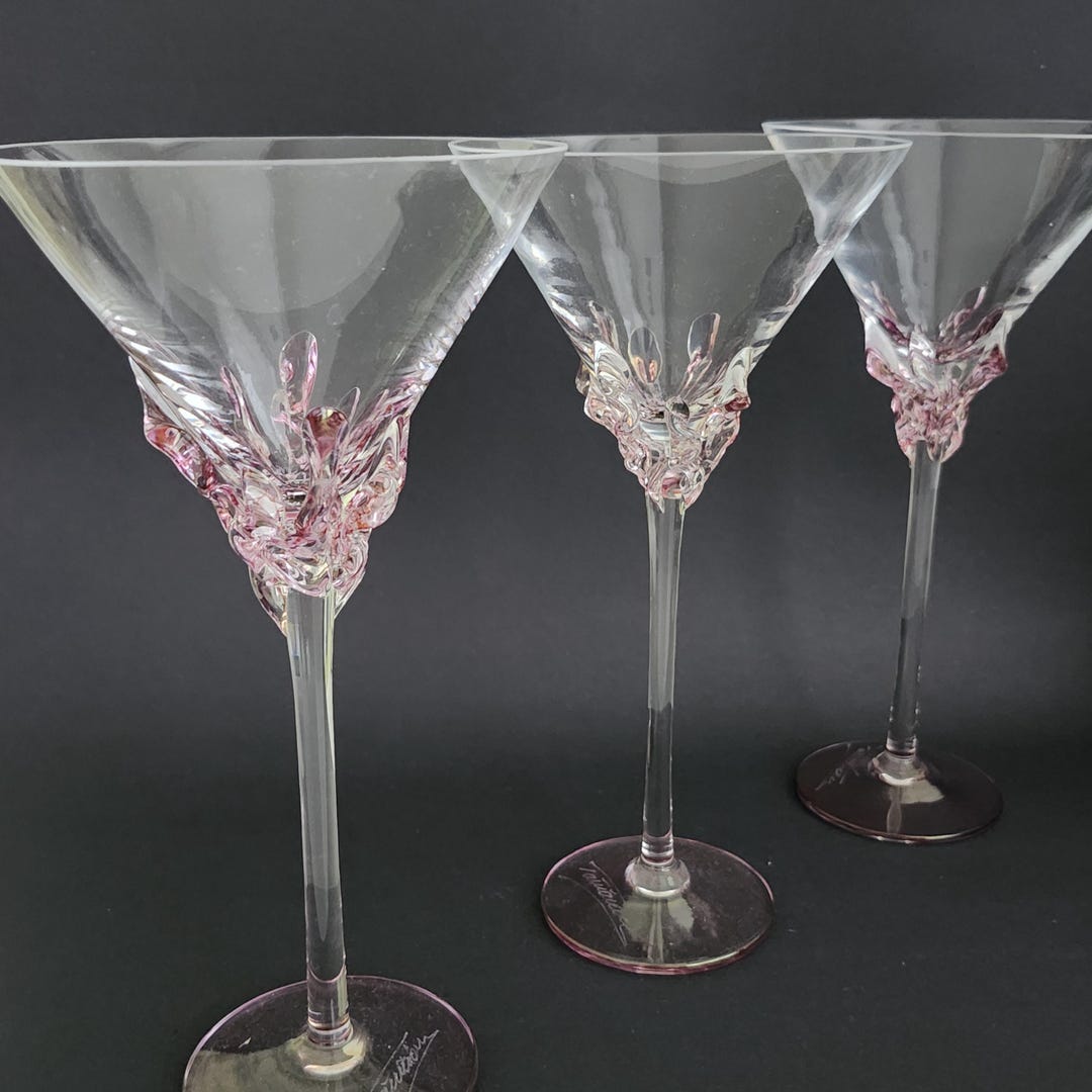 Vintage Ion Tamaian Art Glass Martini Glasses Set of 3 Pink Signed ...