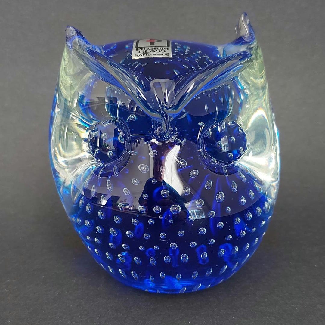 Vintage Murano Owl Paperweight Art Glass Cobalt Blue Controlled Bubbles ...