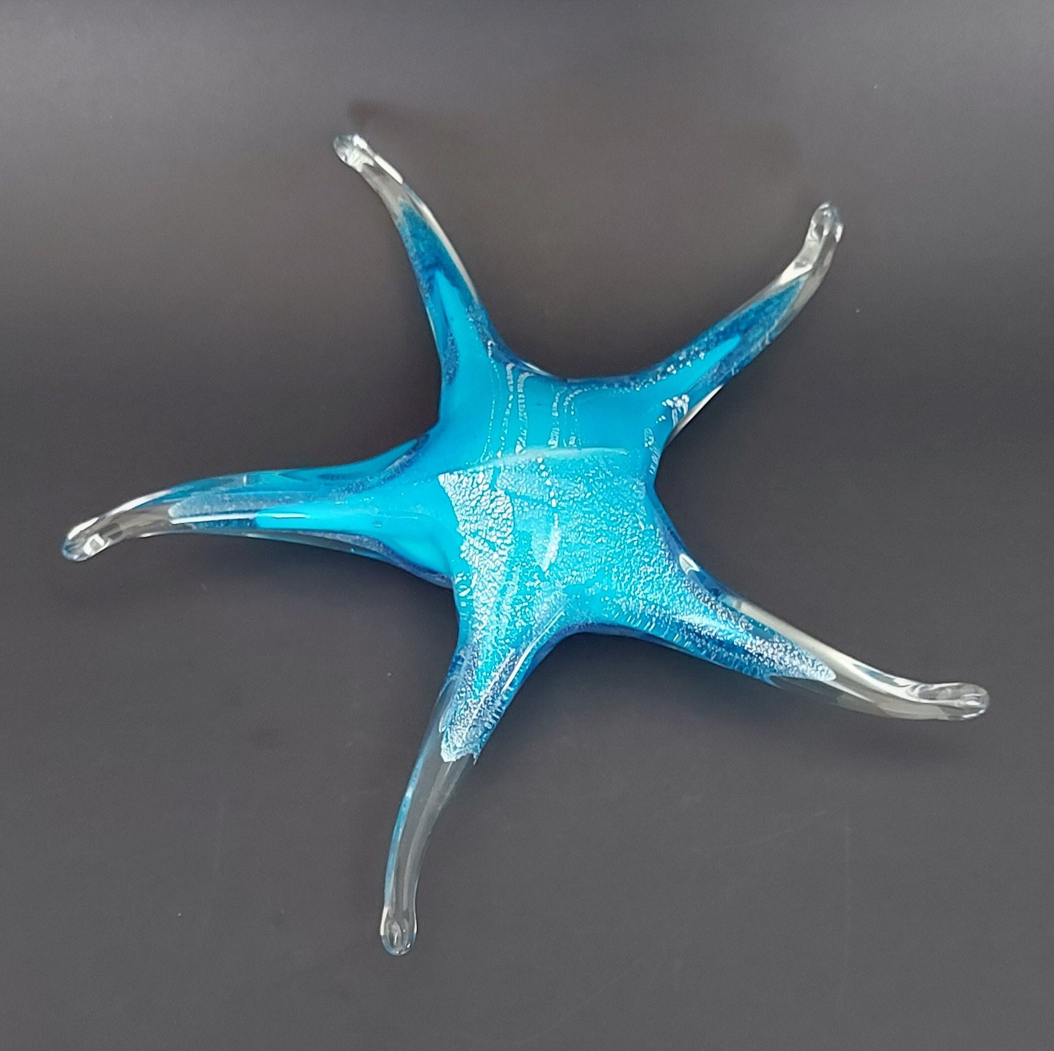 Vintage Murano Glass Starfish Art Glass Starfish Aqua Blue & Silver ...