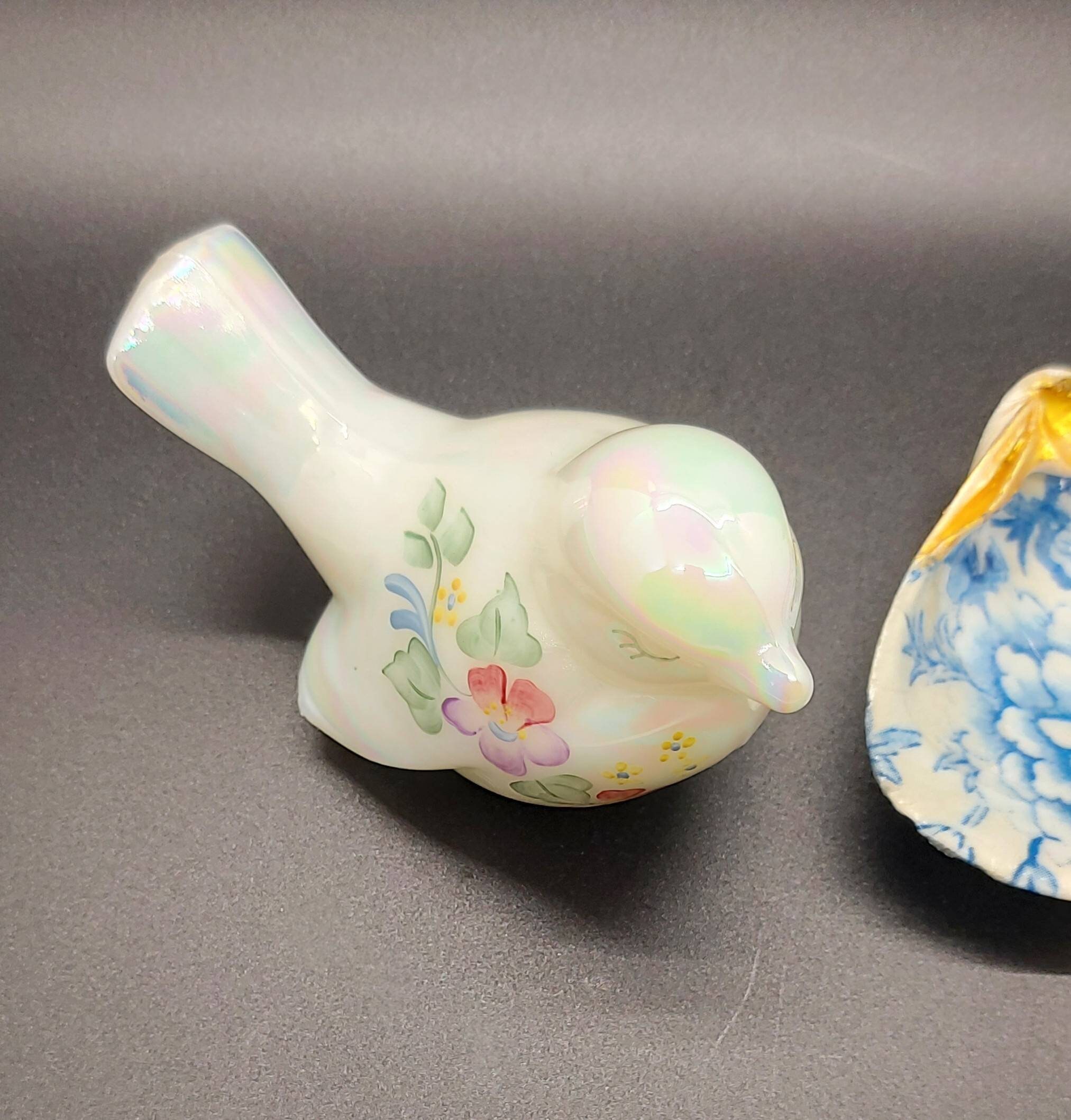 Vintage Hand Painted Fenton Glass Bird Figurine Opalescent Iridescent ...