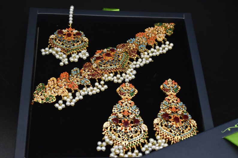 Nauratan Choker Necklace Bridal Jewelry Set - Etsy