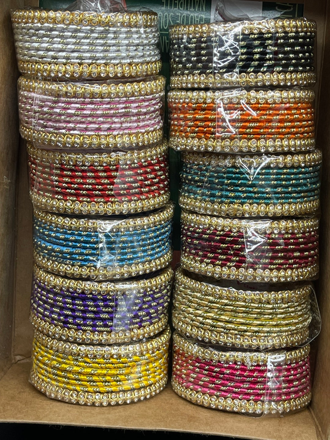Silk Thread Metal Bangles / Fancy Churian / Box of 12 Sets / Colourful ...