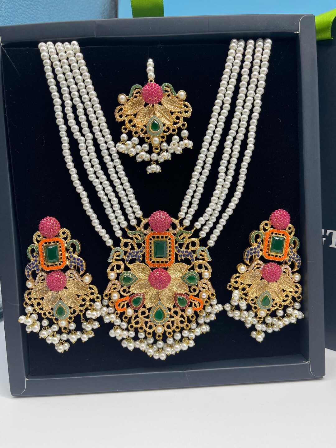 Multicoloured Bridal Jewelry Mala Set / Indian Jewelry / Pakistani ...
